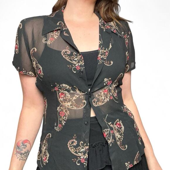 Emma James | Tops | Vintage Emma James Top 4 Black Paisley Floral Sheer ...